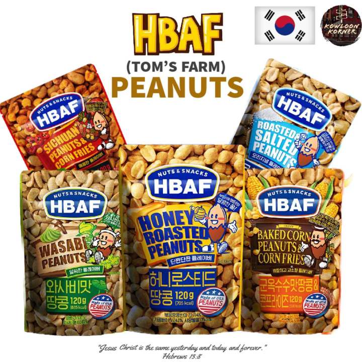 Korea HBAF Tom's Farm Peanuts 120g - Honey Butter, Wasabi, Baked Corn, Caramel & Pretzel | Lazada PH