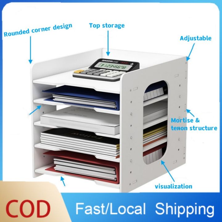 5 layer File Storage Rack Desk A4 Paper File Holder Long Bond Sundries ...