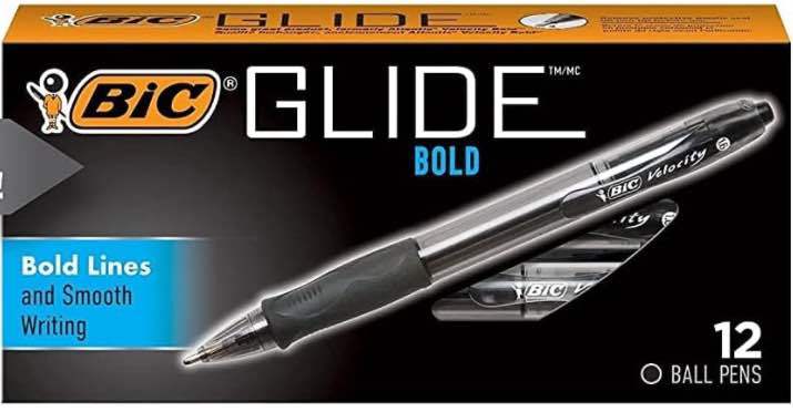 BIC Glide Bold Black Ballpoint Pens, Bold Point (1.6mm), 12-Count Pack ...