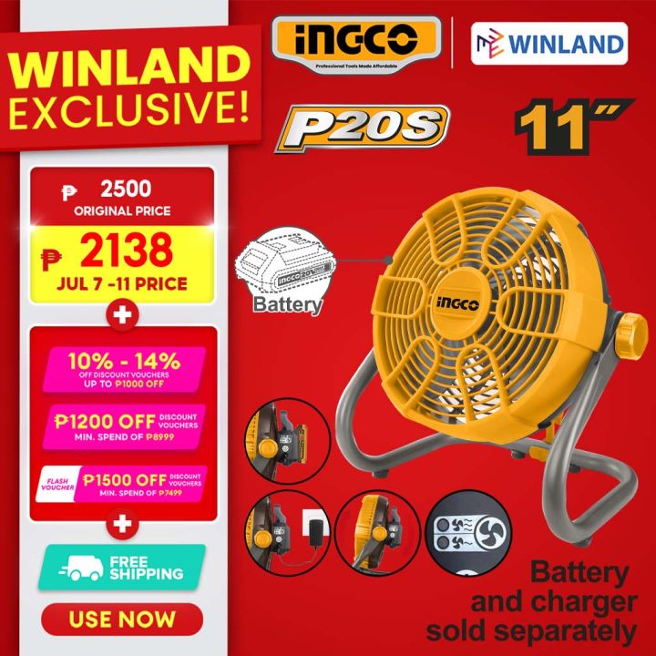 Ingco by Winland Rechargeable Fan 11" 2 Speed 20V CFALI2002 ING-CT ...