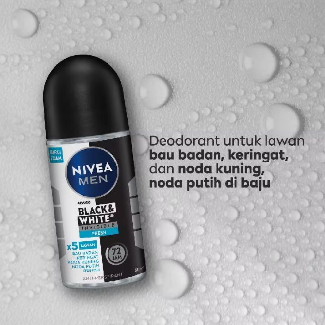 NIVEA MEN Personal Care Deodorant Black & White Invisible Fresh Roll On 50ml | Lazada Indonesia