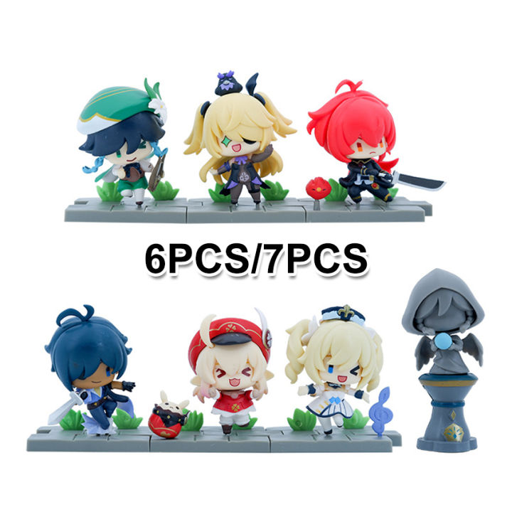 7pcs Set Genshin impact figure Mini Figure with Base Toy Mond chapter ...