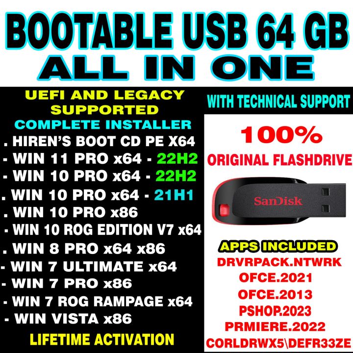 Bootable Usb Flashdrive Win 7,8,10,11,Rog,Vista All In One With Apps ...