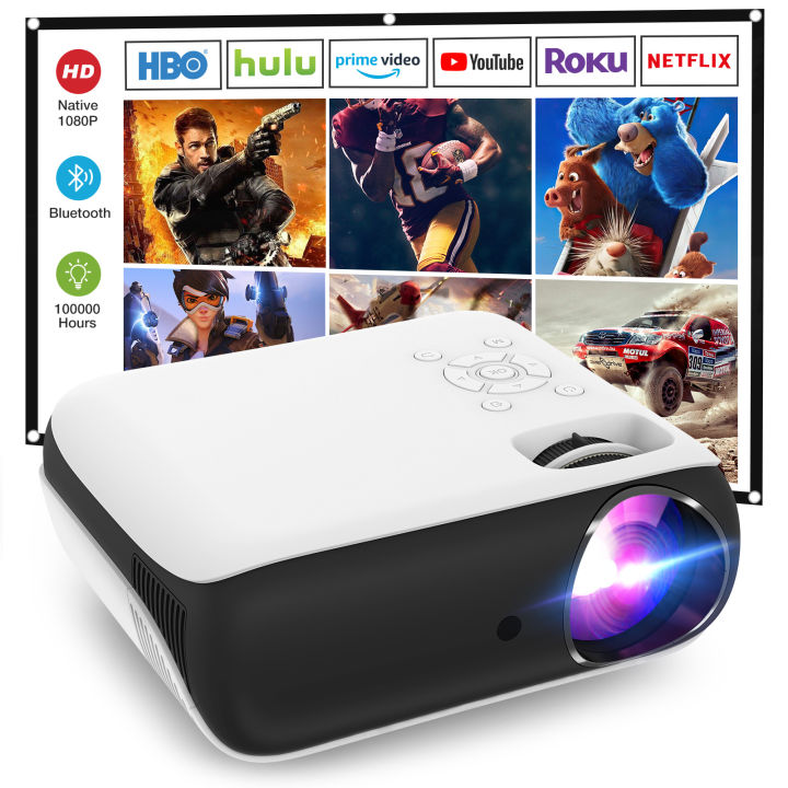 HAPPRUN H1 Native 1080P Bluetooth Projector with 100''Screen, 9500L ...