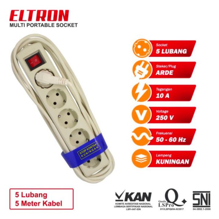ELTRON TERMINAL LISTRIKS TOP KONTAK + KABEL / COLOKAN LISTRIK 5 LUBANG ...