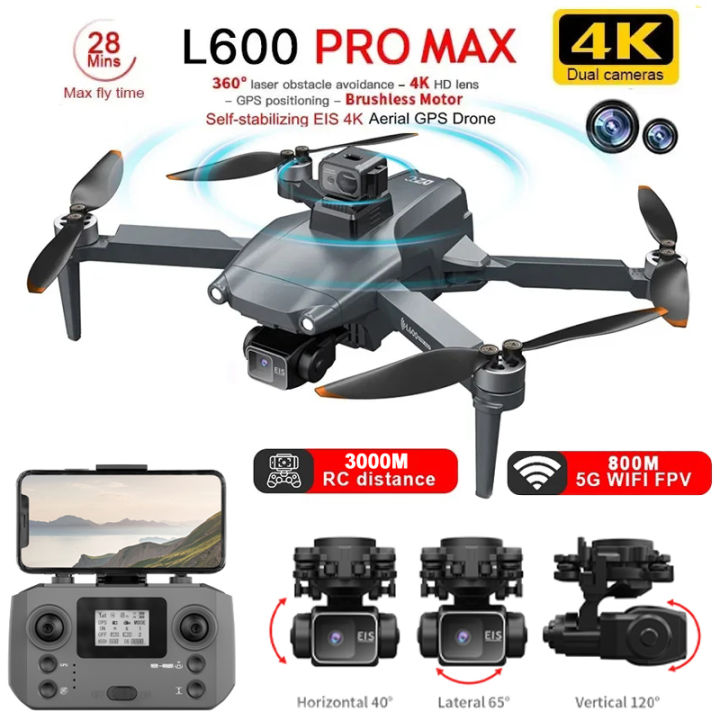 L600 PRO MAX GPS Drone Professional 4K HD ESC Camera 5G FPV WiFi With 3 ...