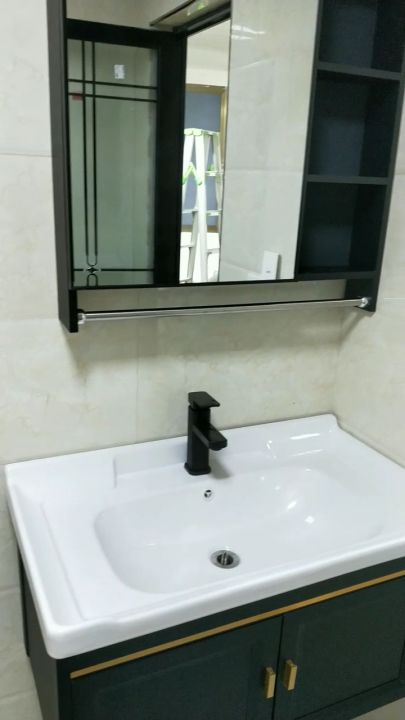 YUTU 40/50/60/80CM BLACK Aluminium Bathroom sink cabinet Toilet sink ...