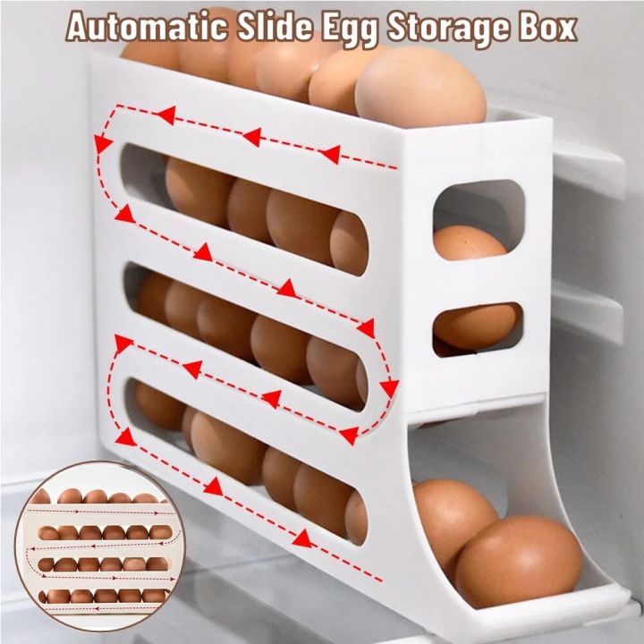 YESPERY Automatic Scrolling Egg Rack Holder Storage Box Egg Basket Food ...