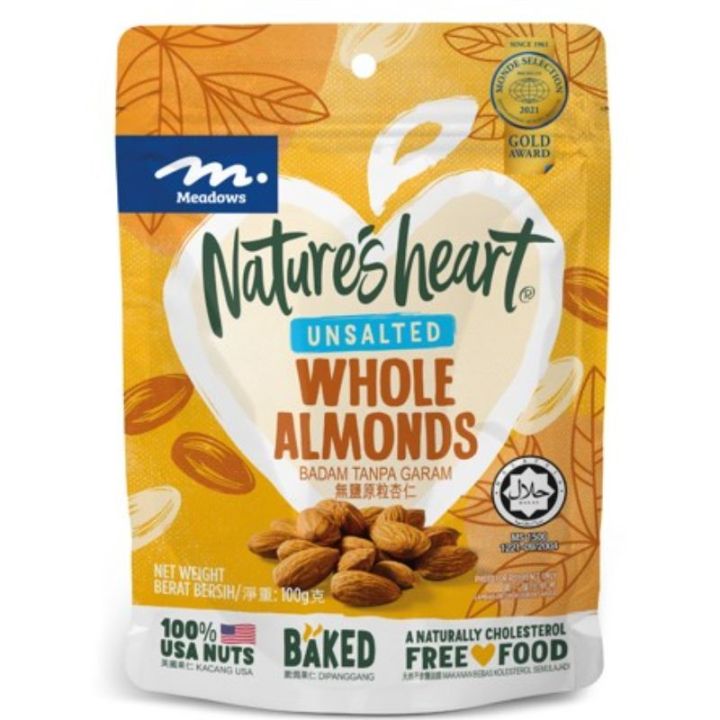 Meadows Nature's Heart Unsalted Whole Almonds 100g | Lazada PH