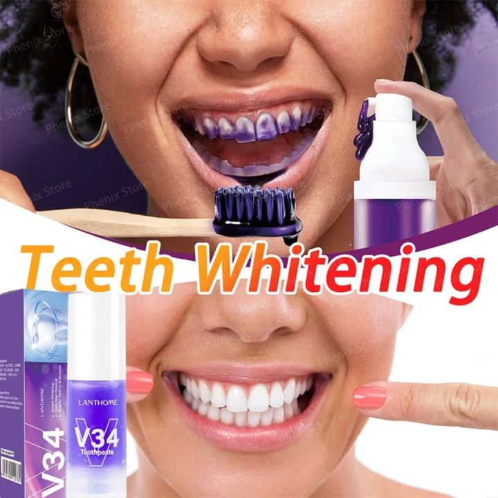 Teeth whitening hismile v34 美白牙膏30ML toothpaste purple toothpaste color ...