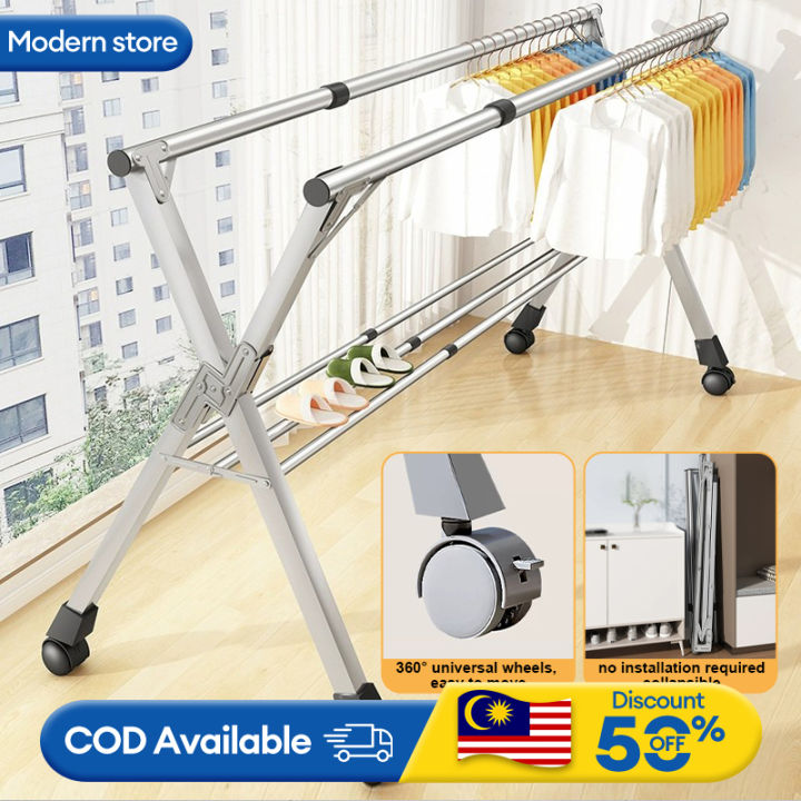 Foldable/Extendable Stainless Steel 240cm double pole Cloth hanger ...