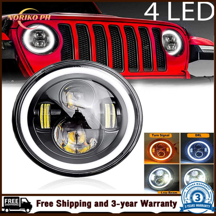HOL Car Headlight 7 Inch H4 LED Car Light DRL Angle Eyes Ring Halo 12V ...