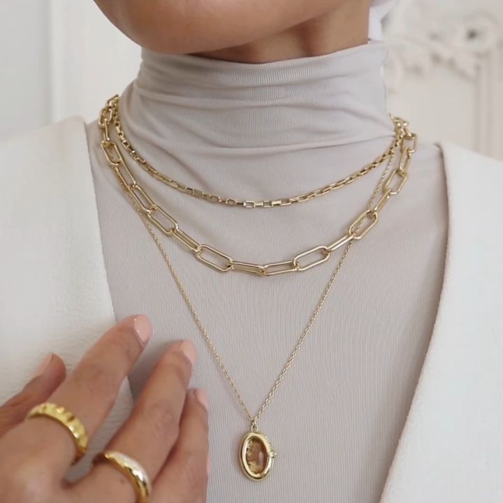 Wanderlust + Co Alaia Box Chain Gold Necklace 14K Gold Plated Jewelry ...
