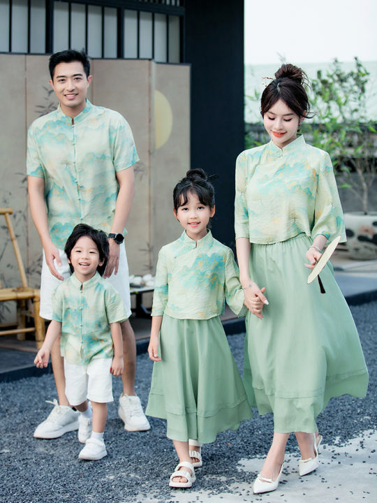 New Chinese Style Family Matching Outfits Mother Daughter Flag Dress ...