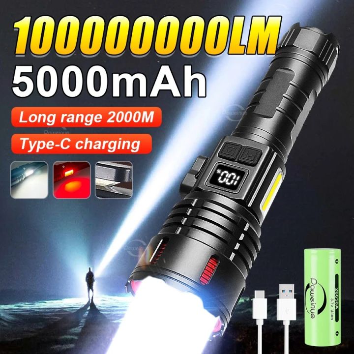 2024 LED Flashlight 100000 lumens waterproof Torch light super strong ...