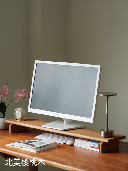 Elevated Desktop Computer Screen Cherry Wood Stand Real Wood Notebook ...
