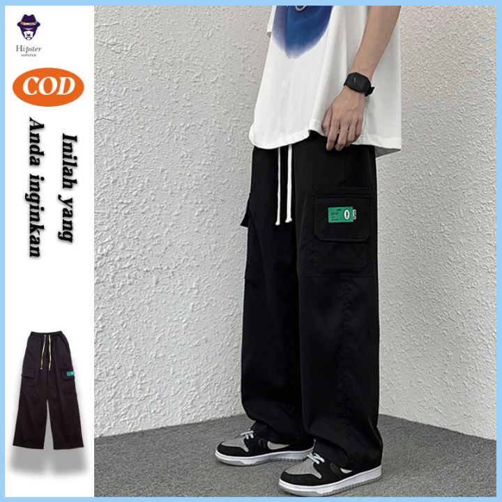 Celana cargo panjang pria korean style gombrong cowok hitam parasut oversize karet Kargo kulot ...