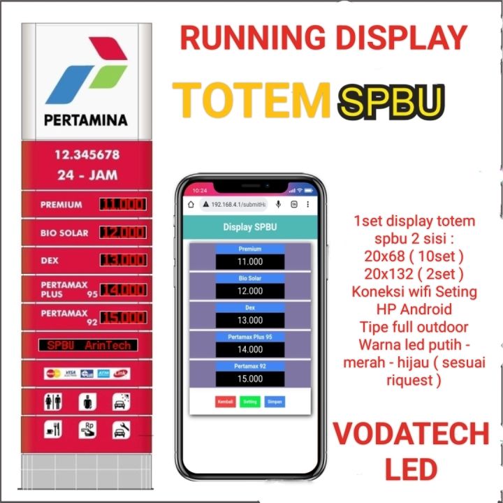 TOTEM LED SPBU RUNNING TEXT 1 SET 2 SISI SETING app WIFI | Lazada Indonesia