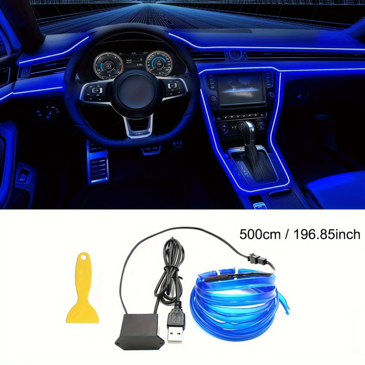 5m EL Wire Car Interior Ambient Lights Strip USB DIY Decorative Dash ...