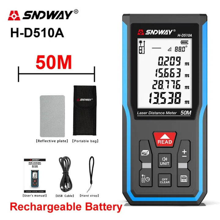 SNDWAY Laser Distance Meter 40M/50M/120M Digital Tape Measure Precision ...
