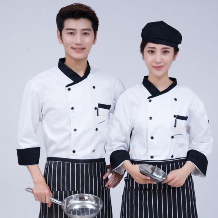 Cotton Chef Uniform Long Sleeve Costume Breathable Oil Stain Prevention ...