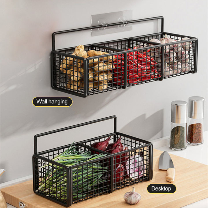 Kitchen Wall Hanging Rack Perforation-free Onion Ginger Garlic Storage ...