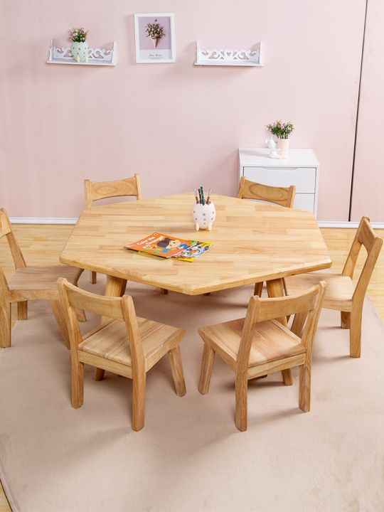 Kindergarten Solid Wood Polygon Table and Chair Kids Hexagonal Table ...
