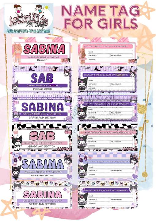 Customized Laminated Name Tag for Girls with ID lace | Lazada PH