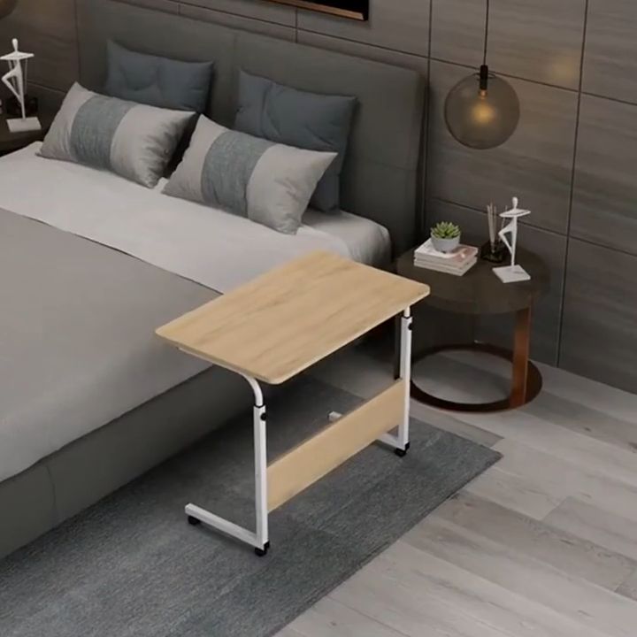 [Adjustable Height] Foldable Bedside Table With Wheels Adjustable ...