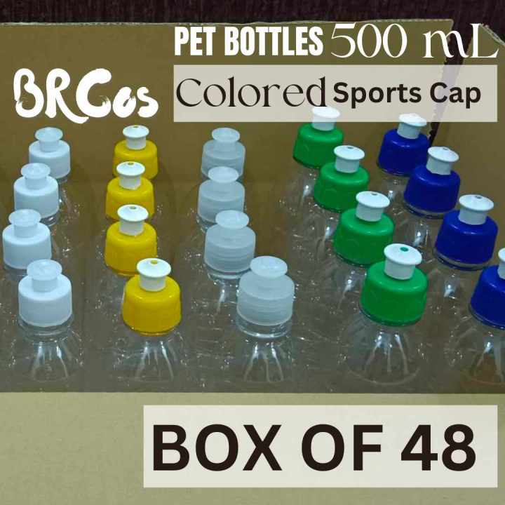 BRcos Box of 48 Empty Clear Plastic Bottles With Colored Sportscap For ...
