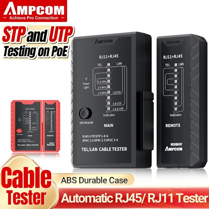 AMPCOM Network Cable Tester, RJ45 Networking Lan 8P8C POE Anti Burn ...