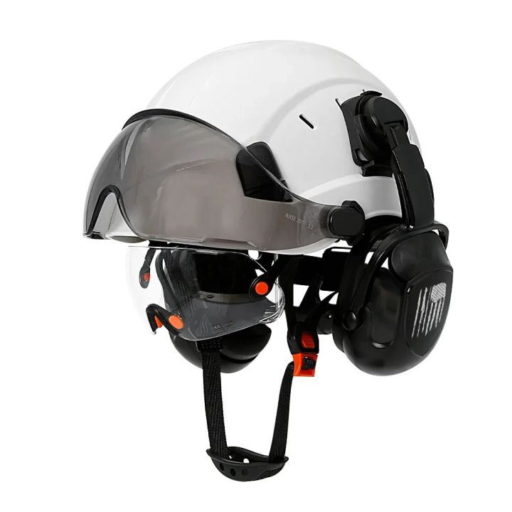 CE Construction Safety Helmet With Visor Built In Goggle Earmuffs For ...