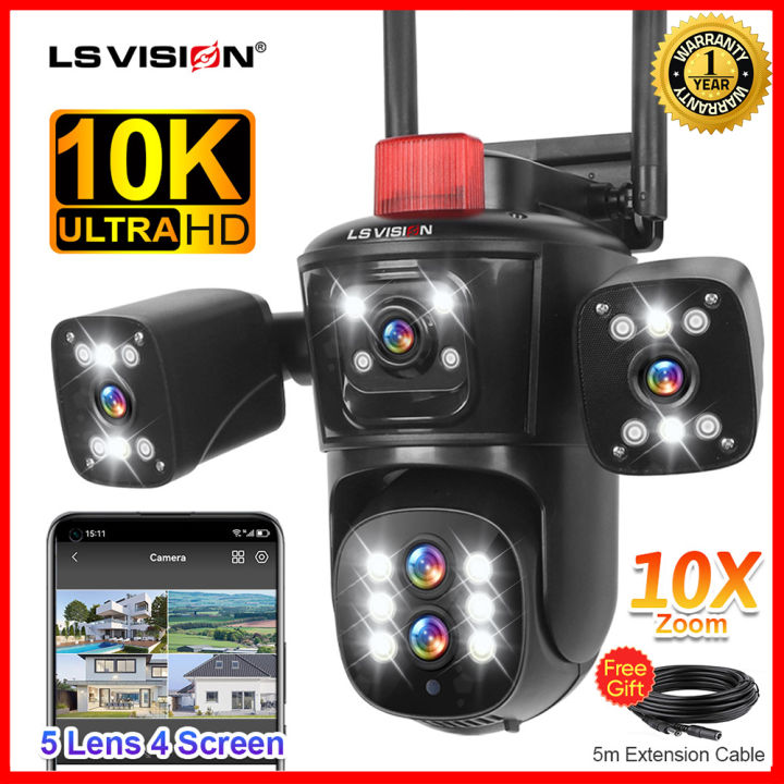 LS VISION [Free 5m Extended Cable] 20MP 5-Lens 4-Screen WIFI CCTV ...