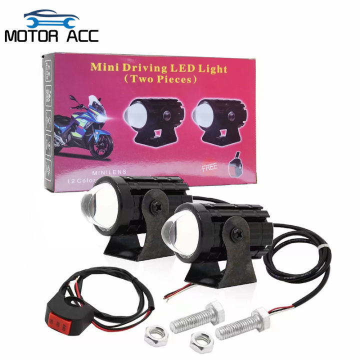 Motorcycle Mini Driving Light White+Yellow Pair of Universal High ...
