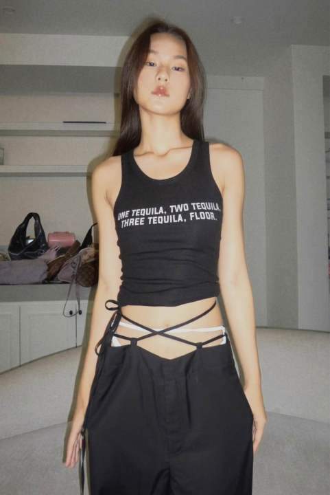 Piccoro - Give Me Tequila Shots Tank เสื้อกล้ามผ้ายืดสีดำ | Lazada.co.th