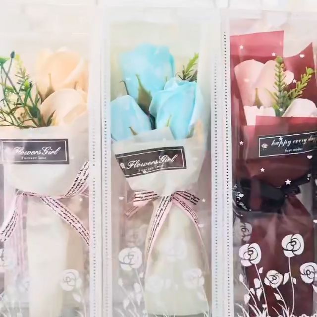 3pcs Soap Rose Flower bouquet plastic box Valentines Gift Birthday ...