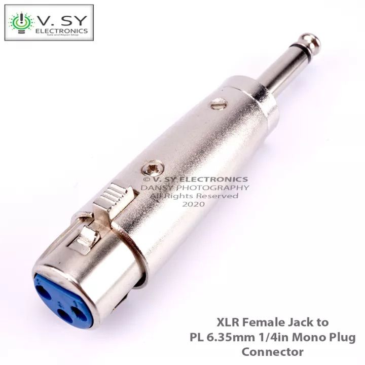 Female 3 Pin XLR Jack to Male Mono PL 6.35mm 1/4 Plug Connector Adaptor ...