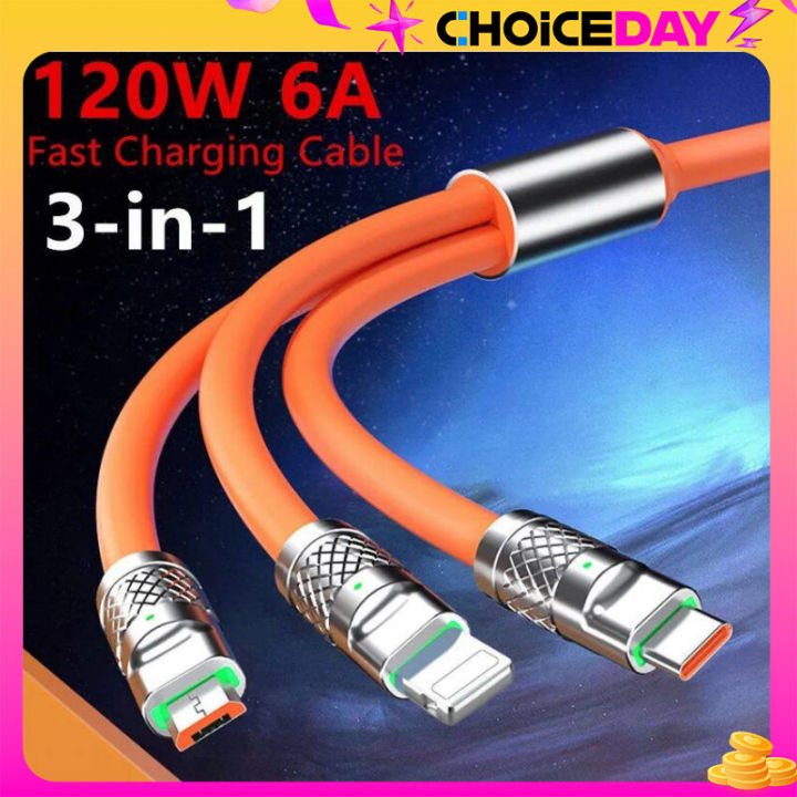 3-in-1 Fast Chargiing Cable for Android Micro USB Charger Type-C iPhone ...