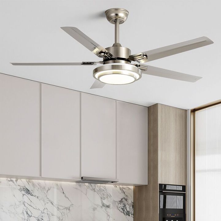 58-Inch Stainless Steel Ceiling Fan Lights Modern Minimalist Dining ...