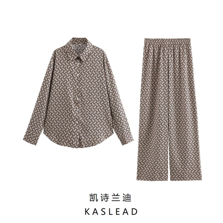 KASLEAD ใหม่แฟชั่นผู้หญิงแขนยาวพิมพ์เสื้อลําลองกางเกงขายาวชุดสไตล์ยุโรป ...