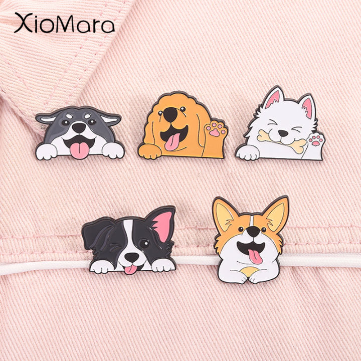 Cute Pet Dog Enamel Pins Kawaii Golden Retriever Corgi Border Collie ...