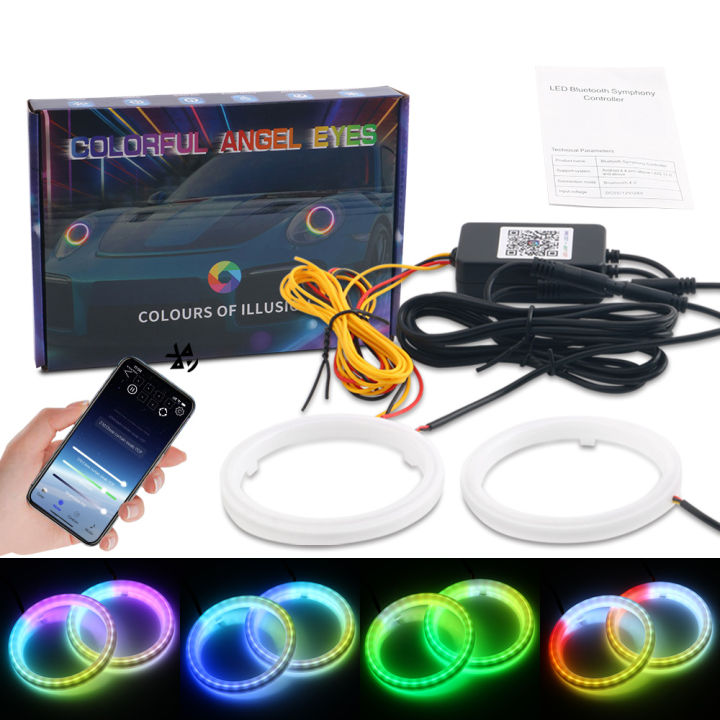 2PCS Car LED Angel Eyes Halo Rings DRL APP Control 12V 24V Led ...