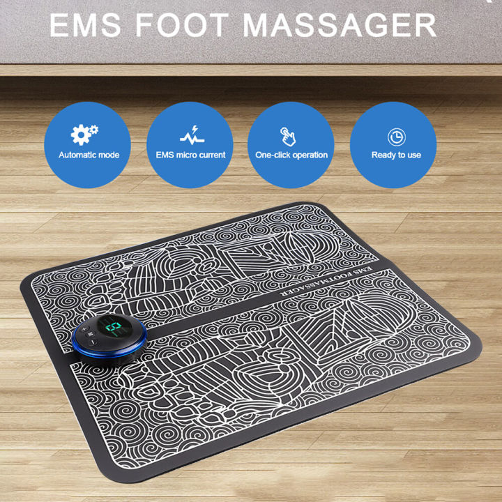 Electric EMS Foot Massager Pad Digital Display USB Charging Relaxation ...
