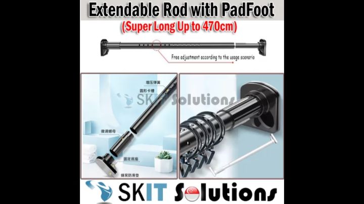 【SKIT SG】Super Long Curtain Rod Pole Laundry Shower, Up to 470cm, NO ...