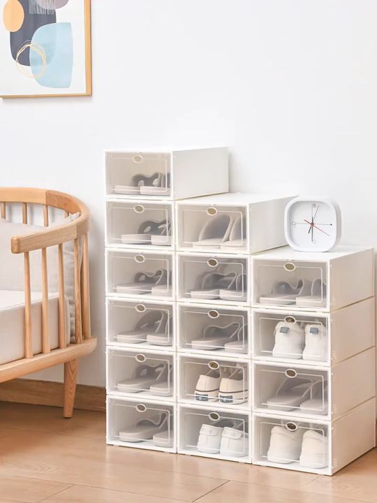 Large size shoe boxes can be stacked candy-colored transparent dust ...