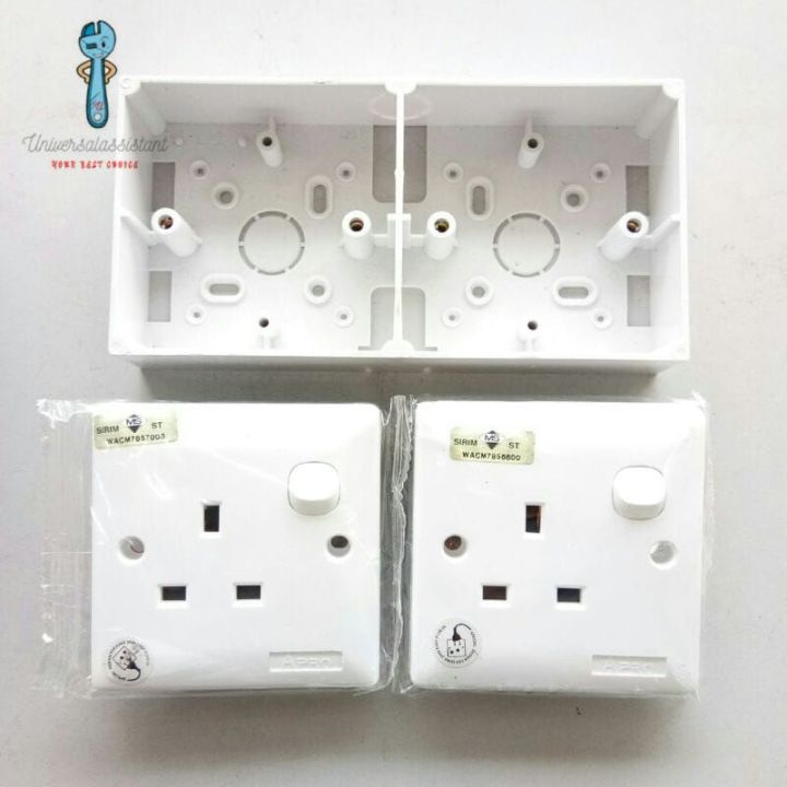 【Double】13A Single Electric Switch Wall Socket & 3x7 Double Nut Box ...