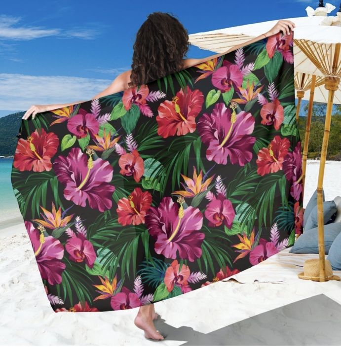 SARONG FLOWER/FLORAL SARONG/BALABAL HAWAIAN DESIGN/COTTON USED FAB ...