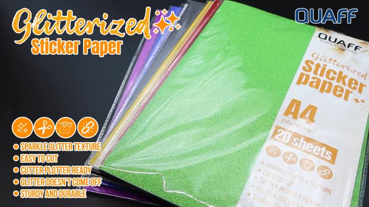 QUAFF 20 sheets Glitterized Sticker Paper A4 Size Glitter Sticker Paper ...