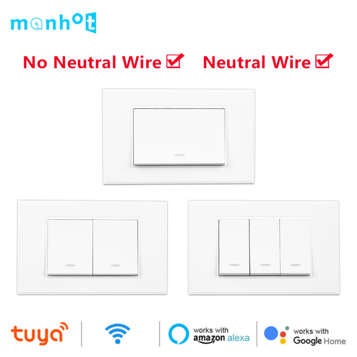 Tuya Smart Life WiFi Wall Light Switch No Neutral Wire &Neutral Wire US ...