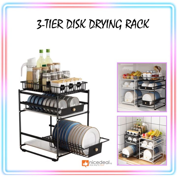 Nicedeal Under Sink Storage Rack 3 Tier Dish Drainer Countertop Sliding ...